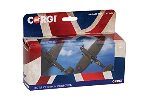 Corgi Diecast Battle of Britain Spitfire and Hurricane Collection Fit The Box Scale Display Model Aircrafts CS90686, Green & Brown