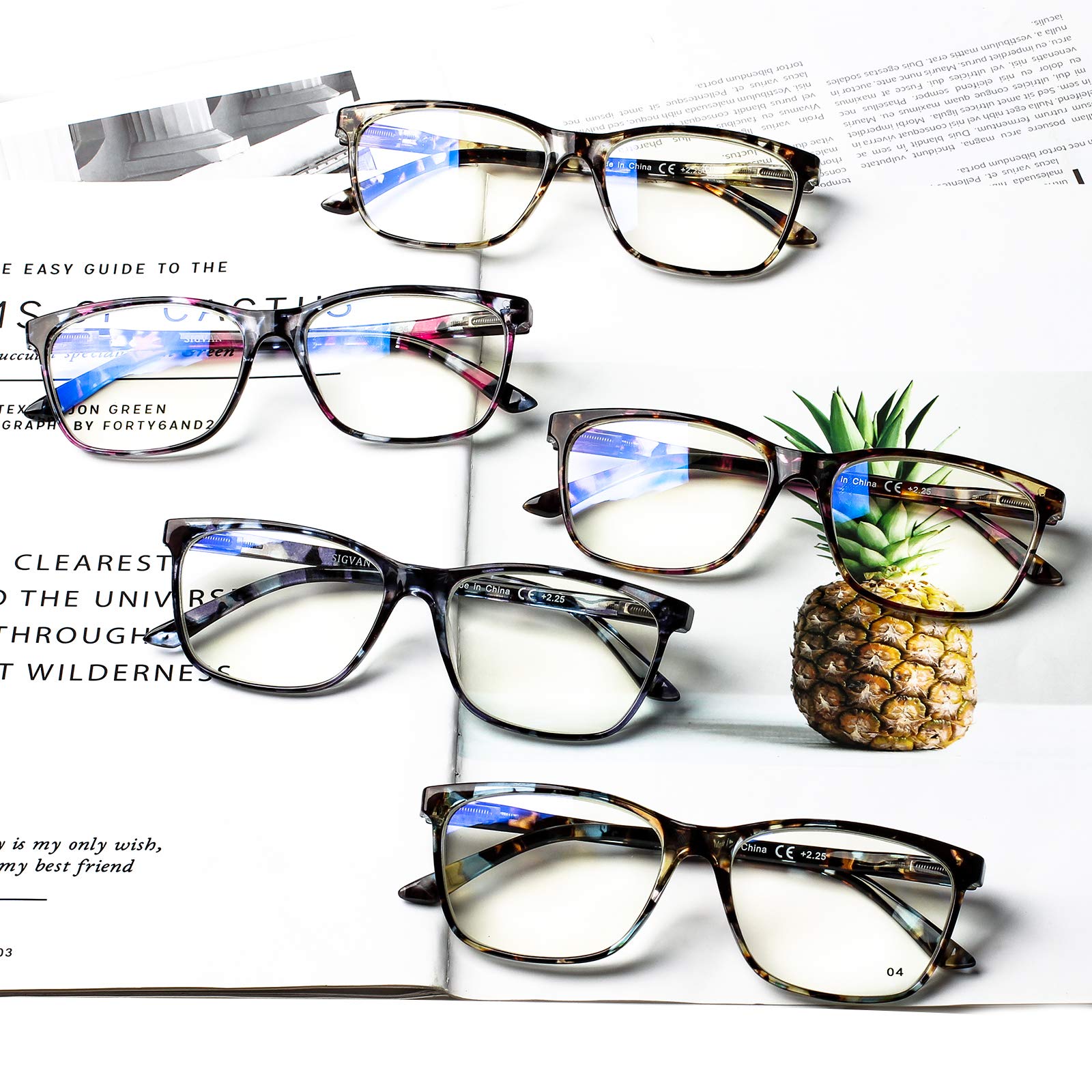 SIGVAN Ladies Reading Glasses Blue Light Blocking Spring Hinge Fashion Pattern Print Eyeglasses for Women (multicolour, 1.75)