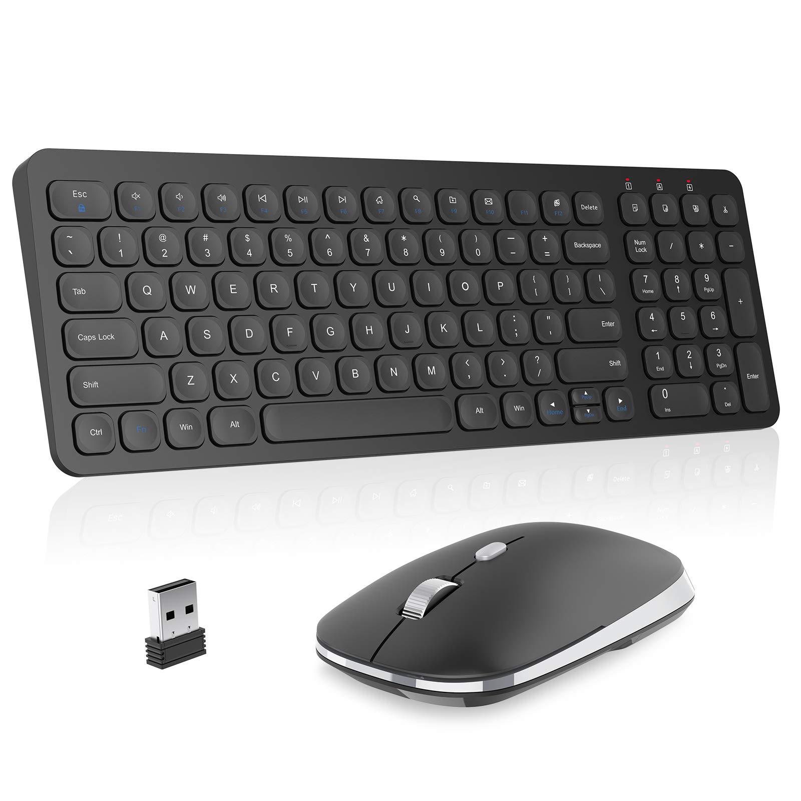cimetech Wireless Keyboard Mouse Combo, Compact Full Size Wireless Keyboard and Mouse Set Less Noise Keys 2.4G Ultra-Thin Sleek Design for Windows, Computer, PC, Notebook, Laptop - Matte Black