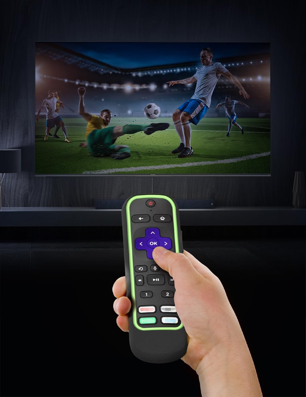 SIKAI Protective Case for ROKU Voice Remote Pro, for Roku Ultra 2020/2019 Remote, Shockproof Silicone Cover for Roku Ultra 4800R 4670R RCS01R Voice Remote Pro Anti-Lost with Loop (Black-Glow Green)