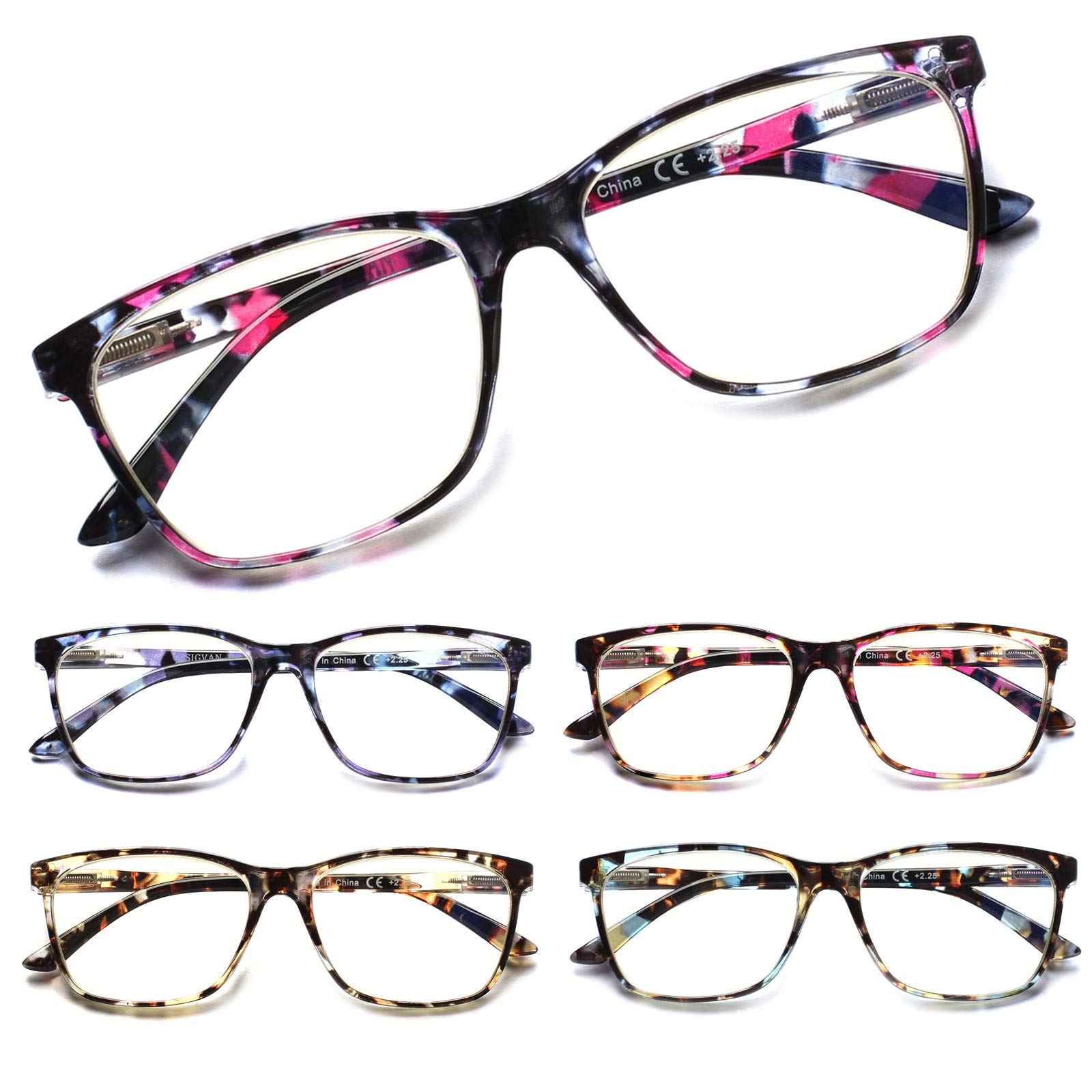 SIGVAN Ladies Reading Glasses Blue Light Blocking Spring Hinge Fashion Pattern Print Eyeglasses for Women (multicolour, 1.75)