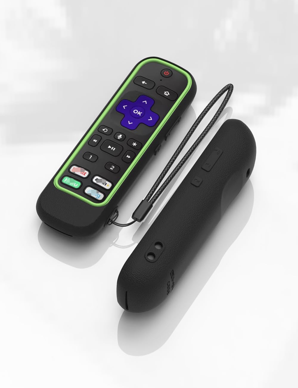 SIKAI Protective Case for ROKU Voice Remote Pro, for Roku Ultra 2020/2019 Remote, Shockproof Silicone Cover for Roku Ultra 4800R 4670R RCS01R Voice Remote Pro Anti-Lost with Loop (Black-Glow Green)