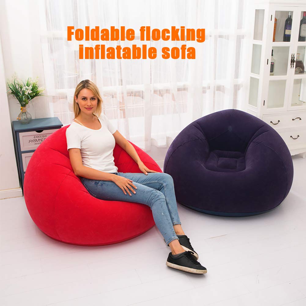 DENPETEC Bean Bag Chair Sofa Lounger Flocking PVC Lazy Inflatable Sofa Couch for Adults Home Dorm Room Living Room Comfortable Bean Bag Chair Foldable (Inflator not included)