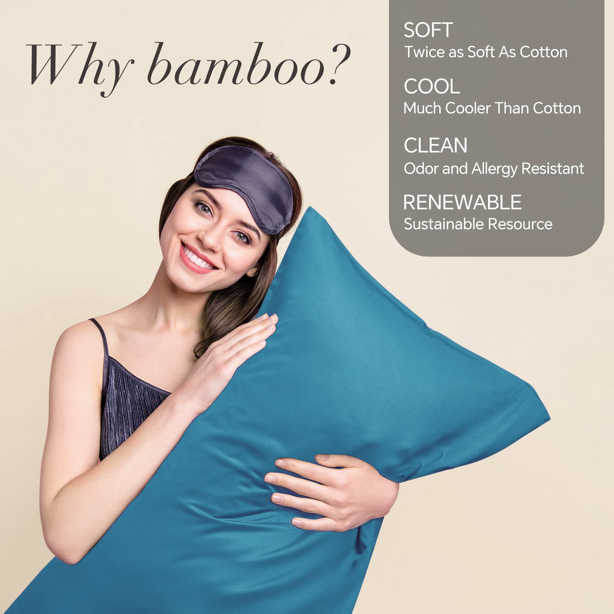 BEDELITE King Size Pillow Cases Set of 2, Rayon Derived from Bamboo, Cooling Pillow Cases for Hot Sleepers & Night Sweats, Breathable and Silky Soft Envelope Pillowcases(Teal, 20"x40")