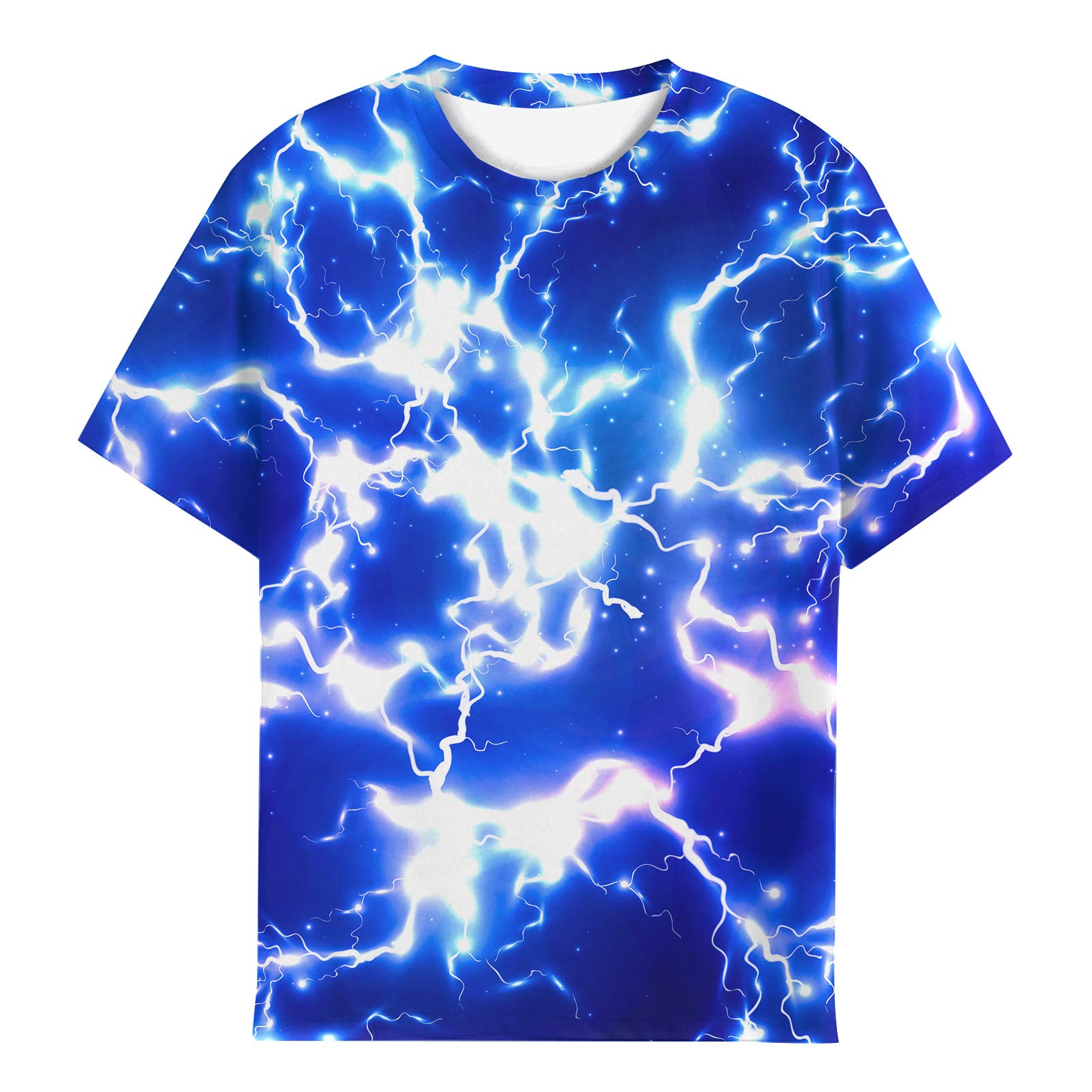 EOWJEED Kids T Shirts for Boys Girls Shirt 3D Blue White Lightning Graphic Printing Classic Crewneck Design Youth Teen Tee 8-10 Years