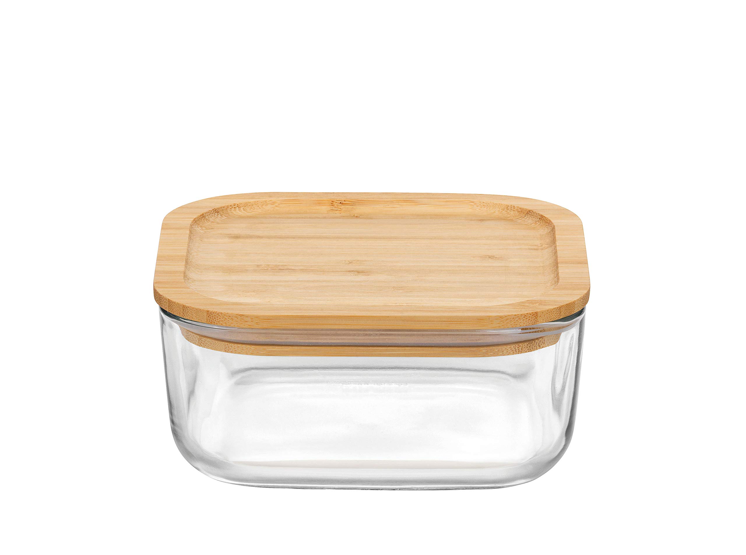 Bormioli Rocco Frigoverre Bamboo 33.75 oz. 6" Square Glass Food Storage Container with Bamboo Lid, Set of 12