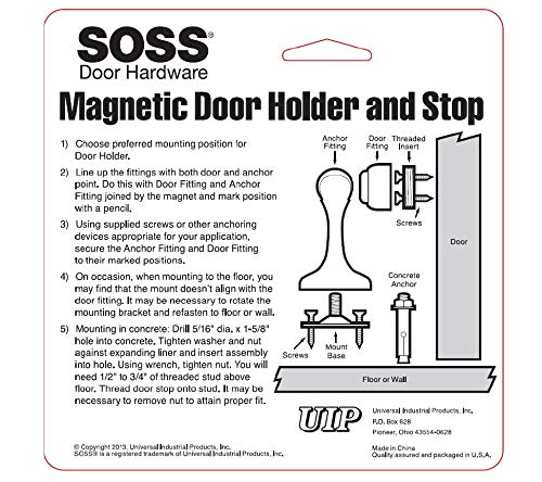 SOSS Zinc Magnetic Door Stop with Hidden Screw Mounts, White Exterior Finish, MDHBWH-HS, 7 x 1 inches