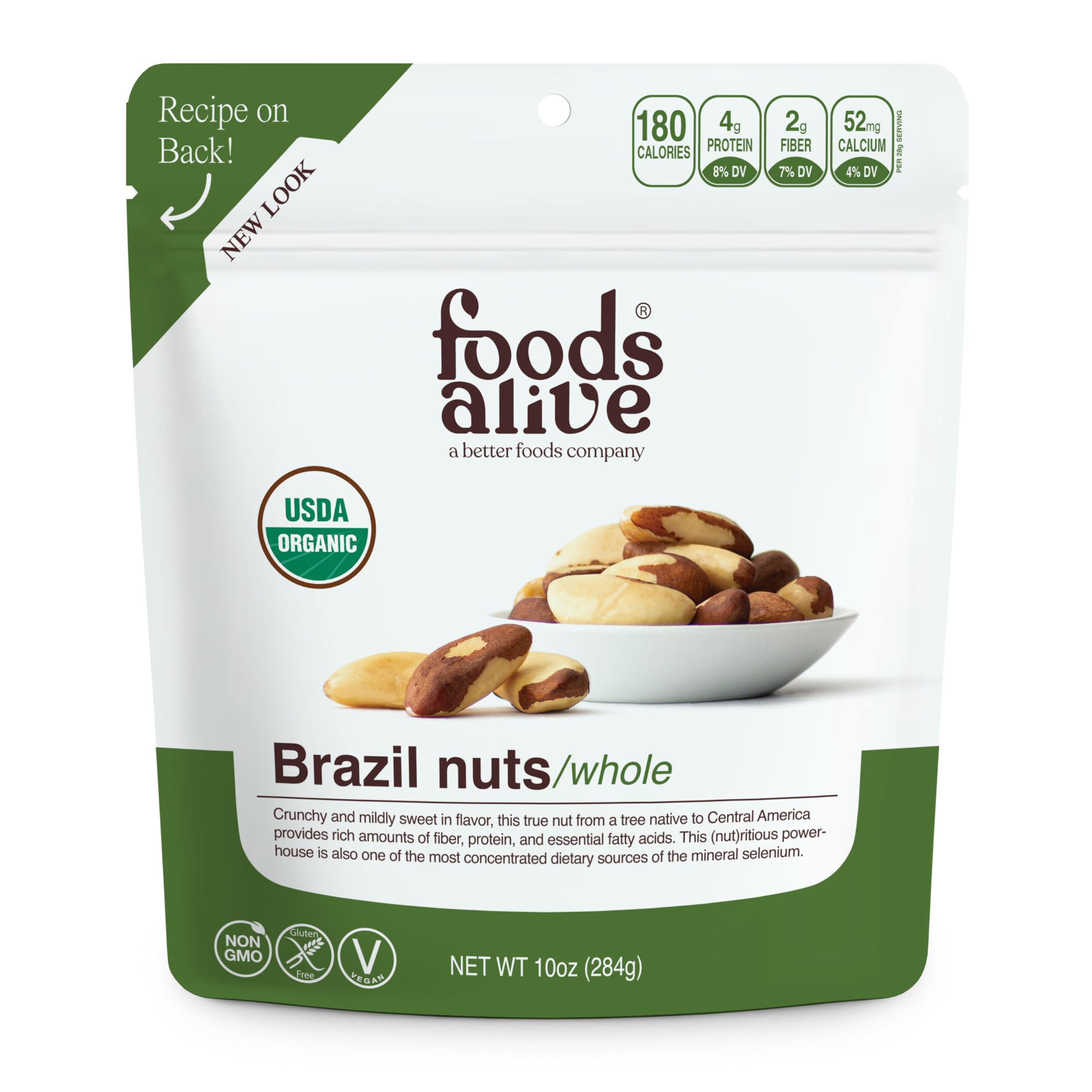 Foods Alive Organic Brazil Nuts, Whole, 10 oz (284 g)