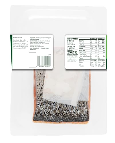 Amazon Fresh Brand, Atlantic Salmon Skin On Fillet Portions, 12 Oz, Responsibly Sourced (Previously Frozen)