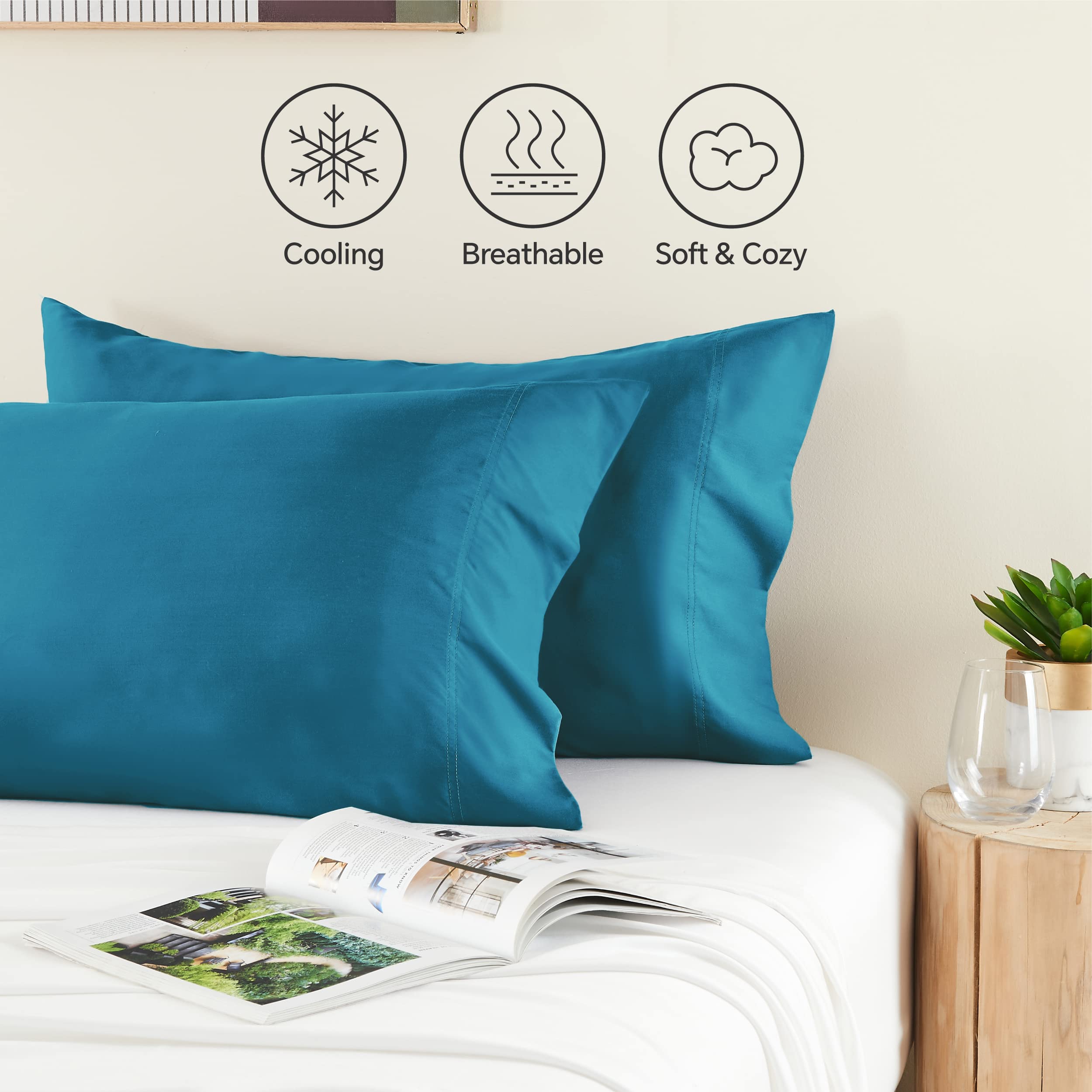 BEDELITE King Size Pillow Cases Set of 2, Rayon Derived from Bamboo, Cooling Pillow Cases for Hot Sleepers & Night Sweats, Breathable and Silky Soft Envelope Pillowcases(Teal, 20"x40")