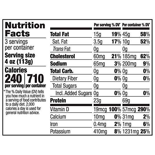 Amazon Fresh Brand, Atlantic Salmon Skin On Fillet Portions, 12 Oz, Responsibly Sourced (Previously Frozen)