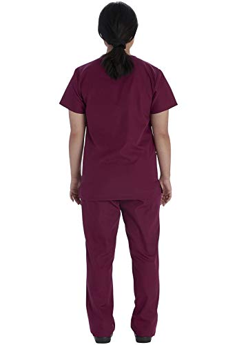 Vital Threads Men and Women Scrubs Set V-Neck Top & Drawstring Pant, VT526C, XL, Wine