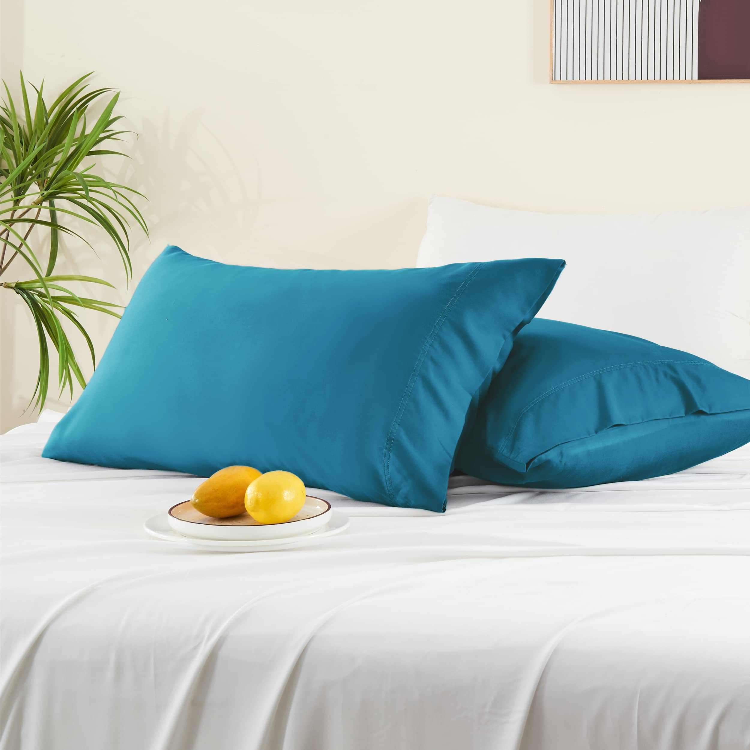BEDELITE King Size Pillow Cases Set of 2, Rayon Derived from Bamboo, Cooling Pillow Cases for Hot Sleepers & Night Sweats, Breathable and Silky Soft Envelope Pillowcases(Teal, 20"x40")