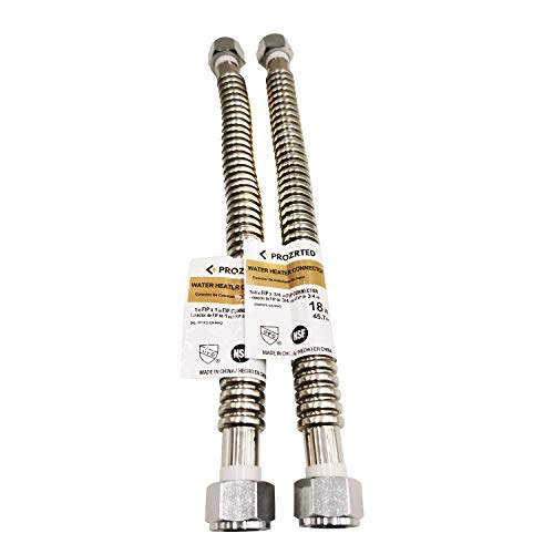 PROZRTED Corrugated Stainless Steel Water Heater Connector Flexible 1" FIP x 1" FIP 18" Length 2 Pack for Water Heater Water Softener Boilers