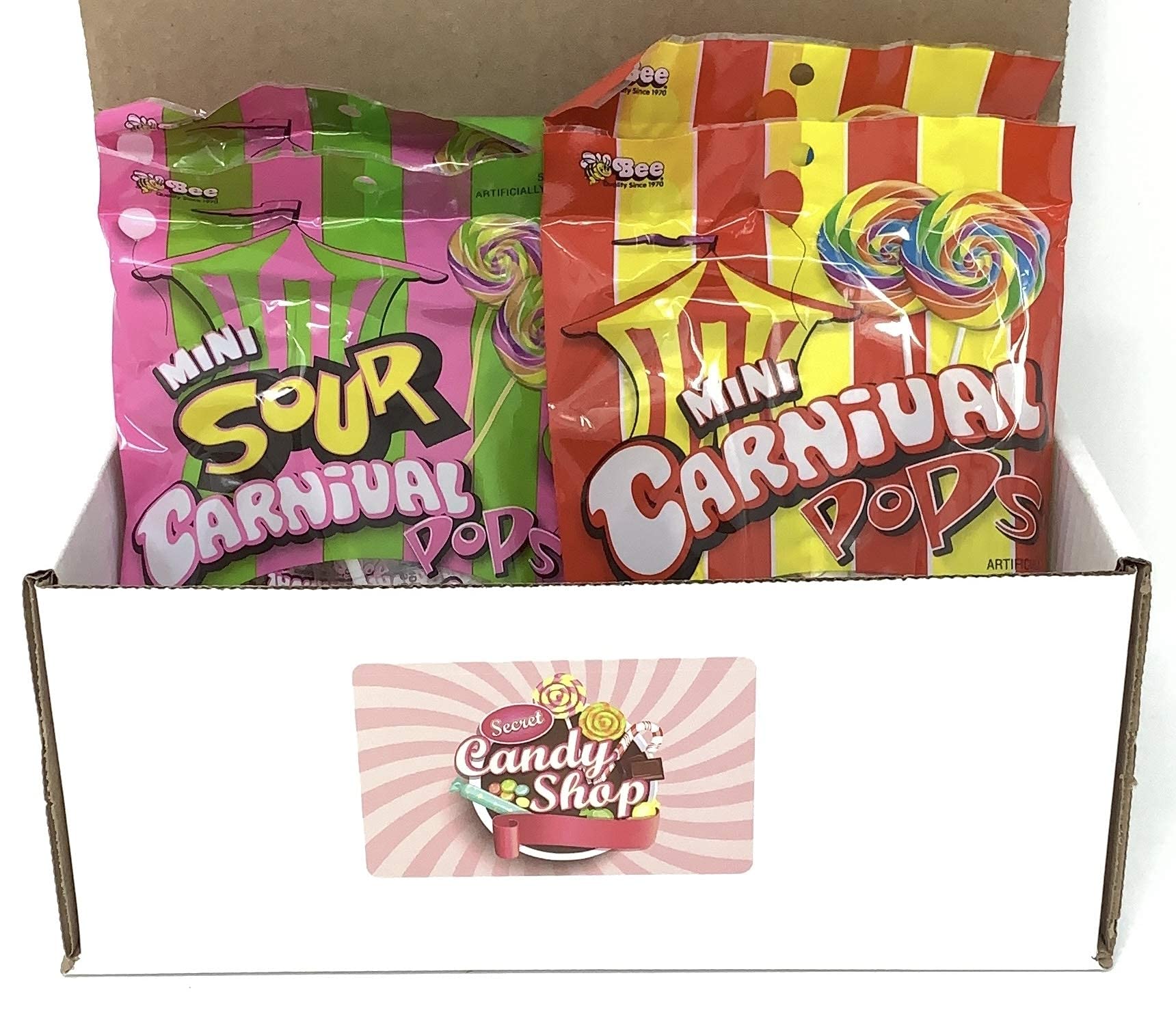 Mini Carnival Multi Swirl Pops 7 lollies Variety Pack (2 of each, 4 Packs, Total of 28 Pops)