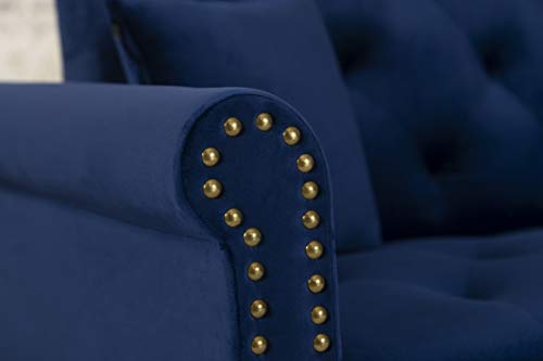 Zushule Convertible Sectional Couch with Chaise Lounge for Living Room, comfy Velvet fabric L-Shaped reversible reclining sofa with 3 seats and pillows, for small apartment and spaces - (Navy Blue)