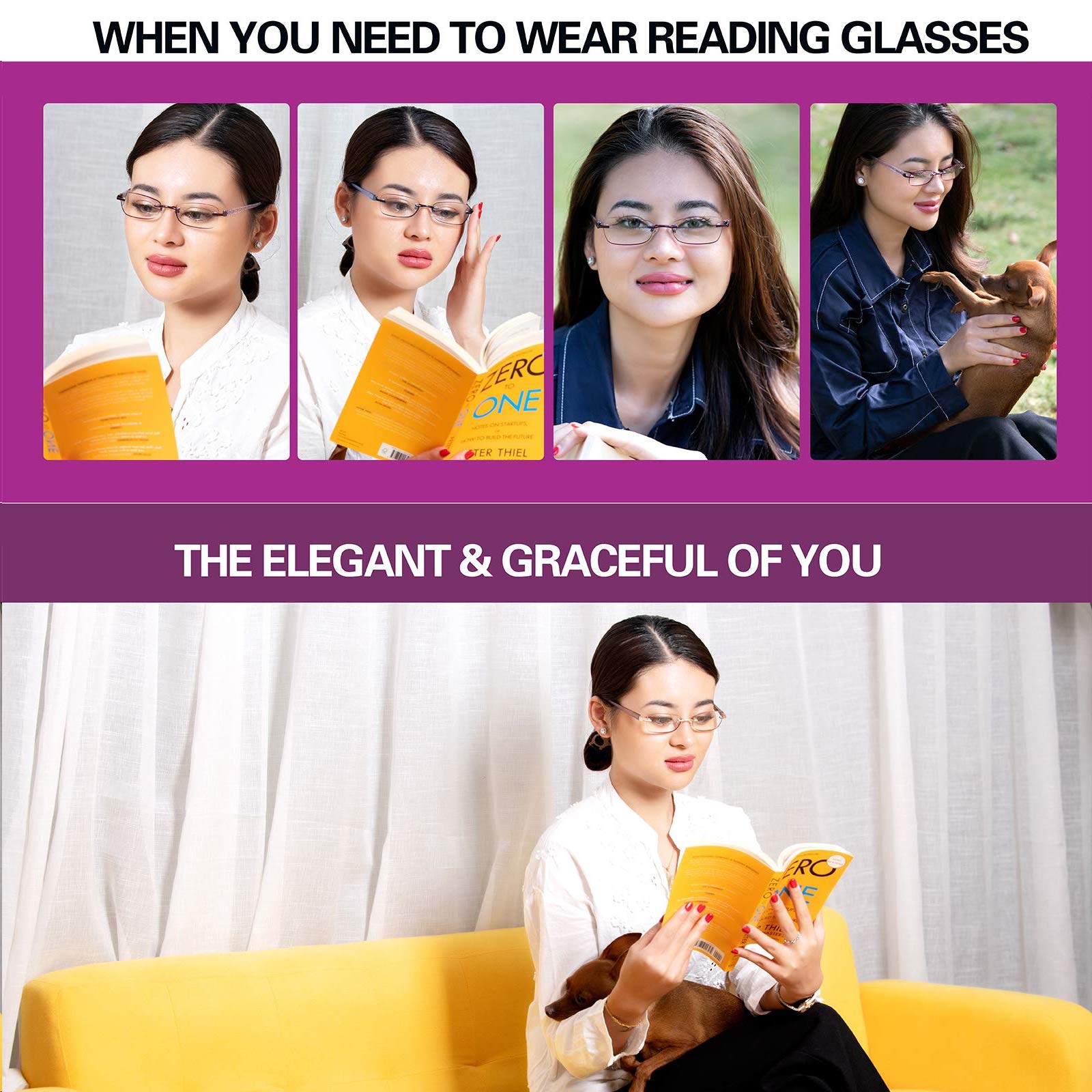 FEIVSN 3-Pack Rimless Reading Glasses For Women, Lightweight Spring Hinge Readers, Classic Elegant Artistic Eyeglasses UV 400 (Mix 1.0 Etc)