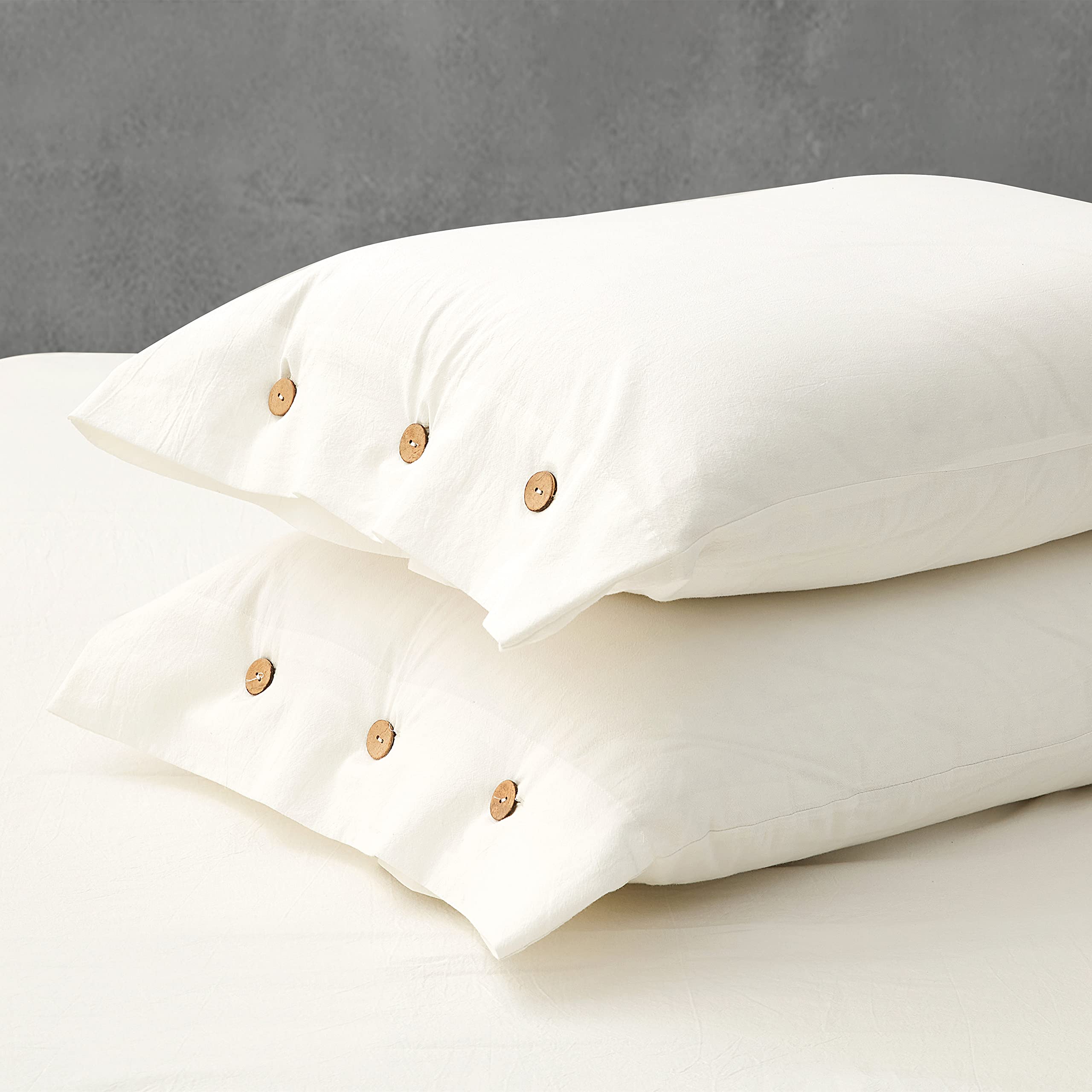 melingo Queen Duvet Covers, White Washed Cotton Duvet Cover Set, Soft, Cooling, Breathable Bedding Collection Set with Buttons Closure. Solid Color Quilt Cover (1 Comforter Cover + 2 Pillow Cases)
