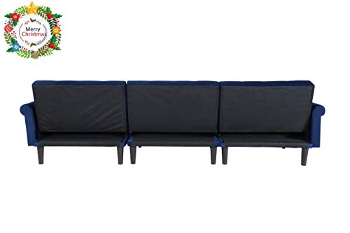 Zushule Convertible Sectional Couch with Chaise Lounge for Living Room, comfy Velvet fabric L-Shaped reversible reclining sofa with 3 seats and pillows, for small apartment and spaces - (Navy Blue)