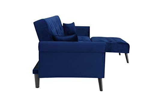 Zushule Convertible Sectional Couch with Chaise Lounge for Living Room, comfy Velvet fabric L-Shaped reversible reclining sofa with 3 seats and pillows, for small apartment and spaces - (Navy Blue)