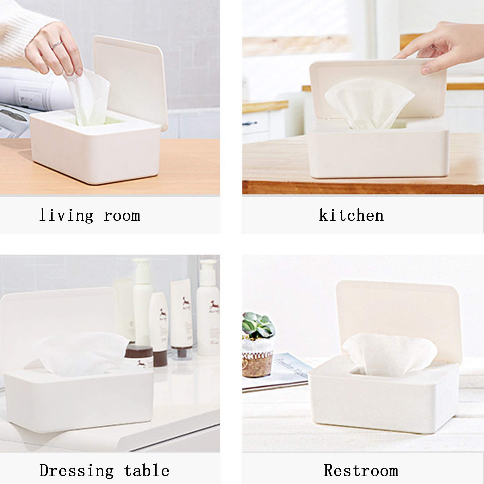 Cuayaes White Tissue Box Cover, Refillable Baby Wipes Dispenser with Sealed Lid, Modern Desktop Tissue Box Holder Napkin Organizer Container for Bathroom Car Office
