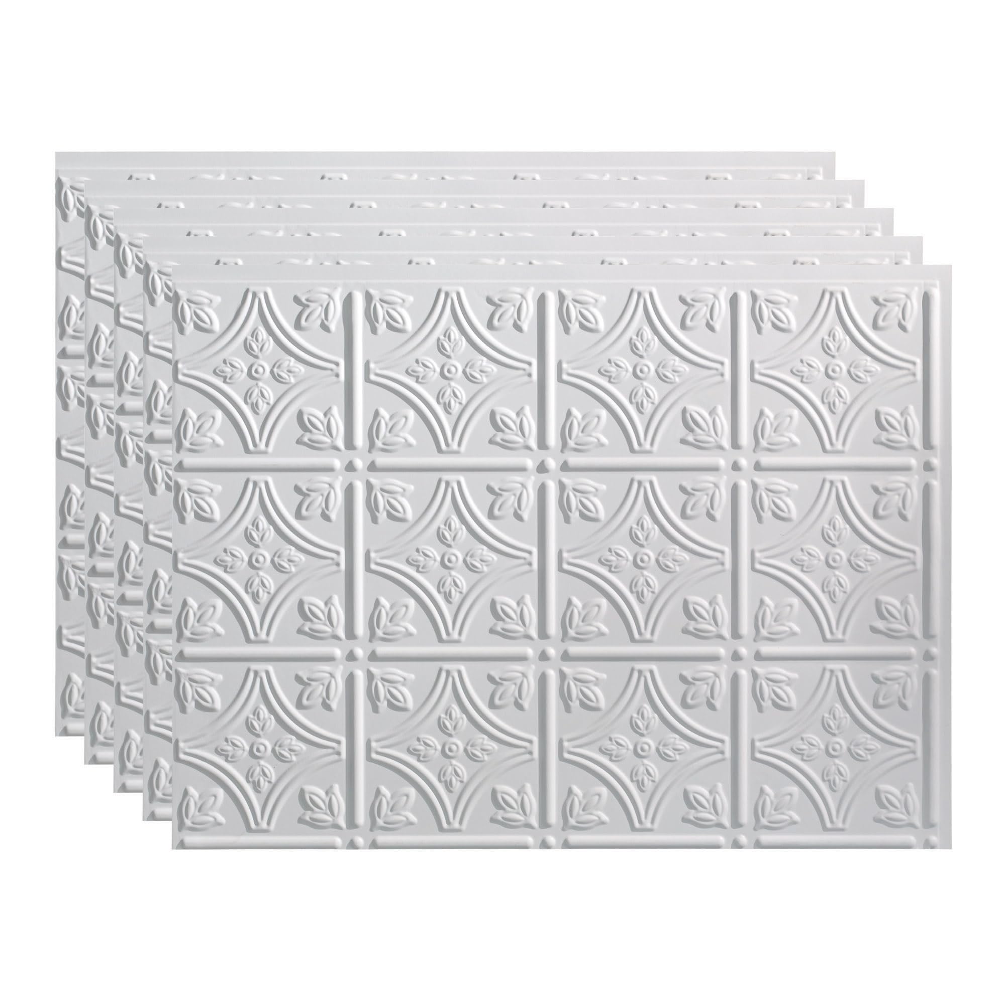 FASÄDE Traditional Style/Pattern 1 Decorative Vinyl 18in x 24in Backsplash Panel in Matte White (5 Pack)