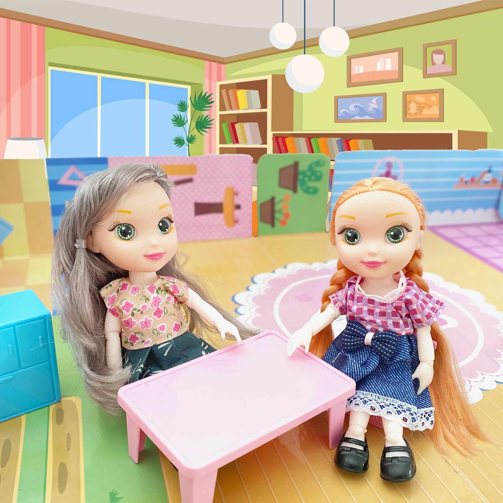 JING SHOW BUSSINESS 5 Sets Doll Clothes for 6 inch Mini Doll ,Include 5 Pieces Girl Mini Dolls, 5 Sets Handmade Doll Clothes and 5 Pairs of Doll Shoes