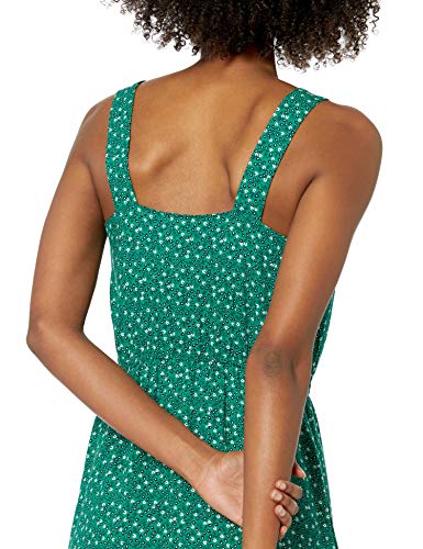 Amazon Essentials Women's Fluid Twill Tiered Fit and Flare Dress, Green Vine Print, X-Large