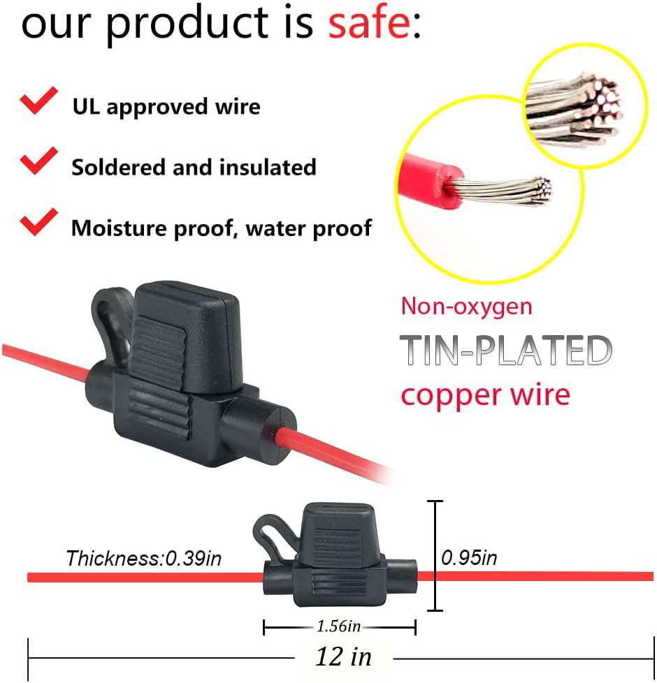 VANTRONIK Waterproof Inline Fuse Holder 5 Pack for Mini Fuse,18 Gauge AWG Wire UL1015, Fit for Mini Blade Fuse, 12 Inches Long