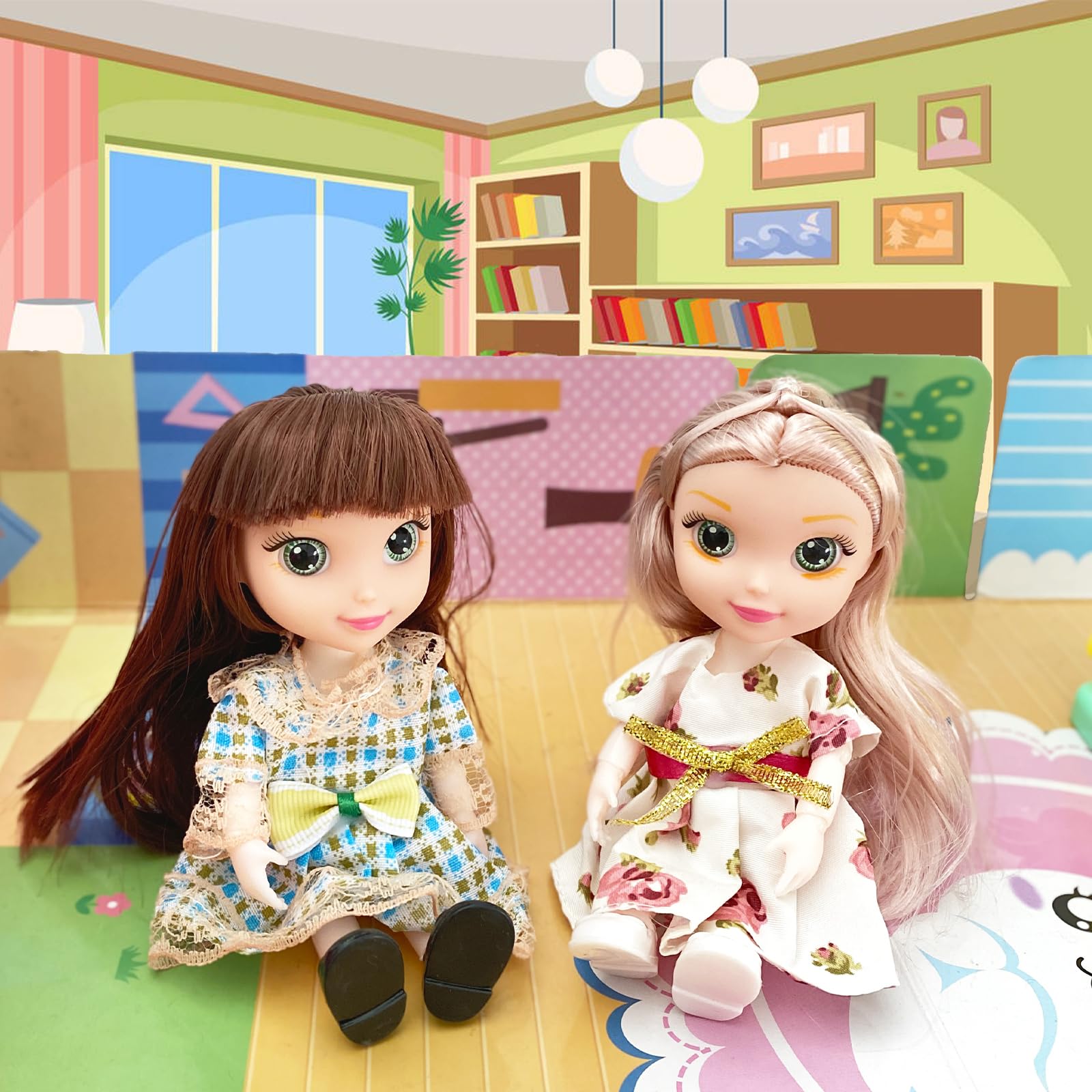 JING SHOW BUSSINESS 5 Sets Doll Clothes for 6 inch Mini Doll ,Include 5 Pieces Girl Mini Dolls, 5 Sets Handmade Doll Clothes and 5 Pairs of Doll Shoes