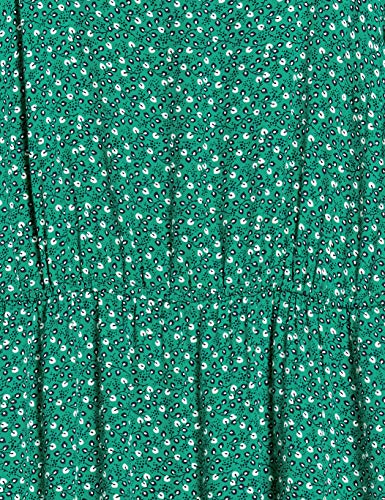 Amazon Essentials Women's Fluid Twill Tiered Fit and Flare Dress, Green Vine Print, X-Large