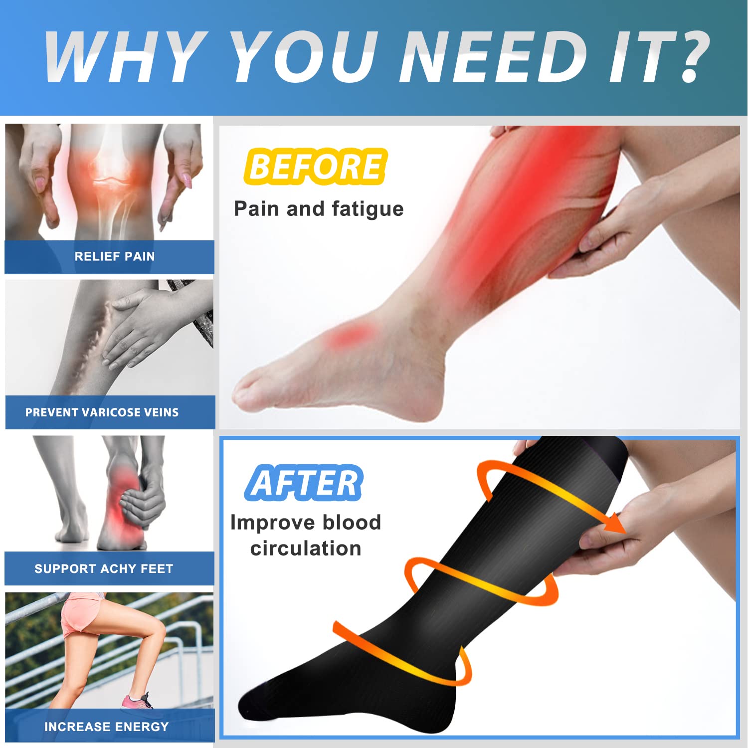 Aoliks Black Compression Socks for Women & Men 15-20 mmHg - Best Support for Nurses,Running,Hiking(S/M)