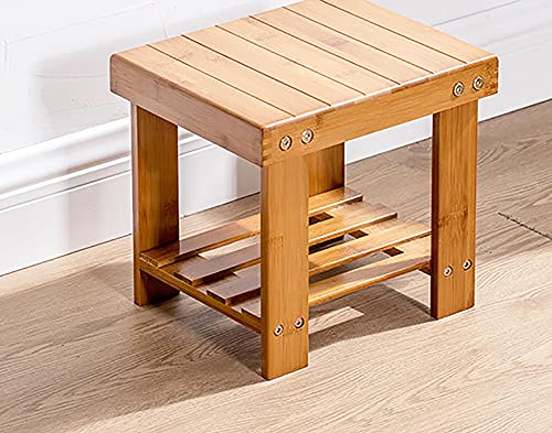 Lawei Bamboo Step Stool, Bamboo Foot Rest Stool Bamboo Shower Bench Stool with Storage Shelf for Kids Children Adult, Works in Bathroom Living Room Bedroom Garden