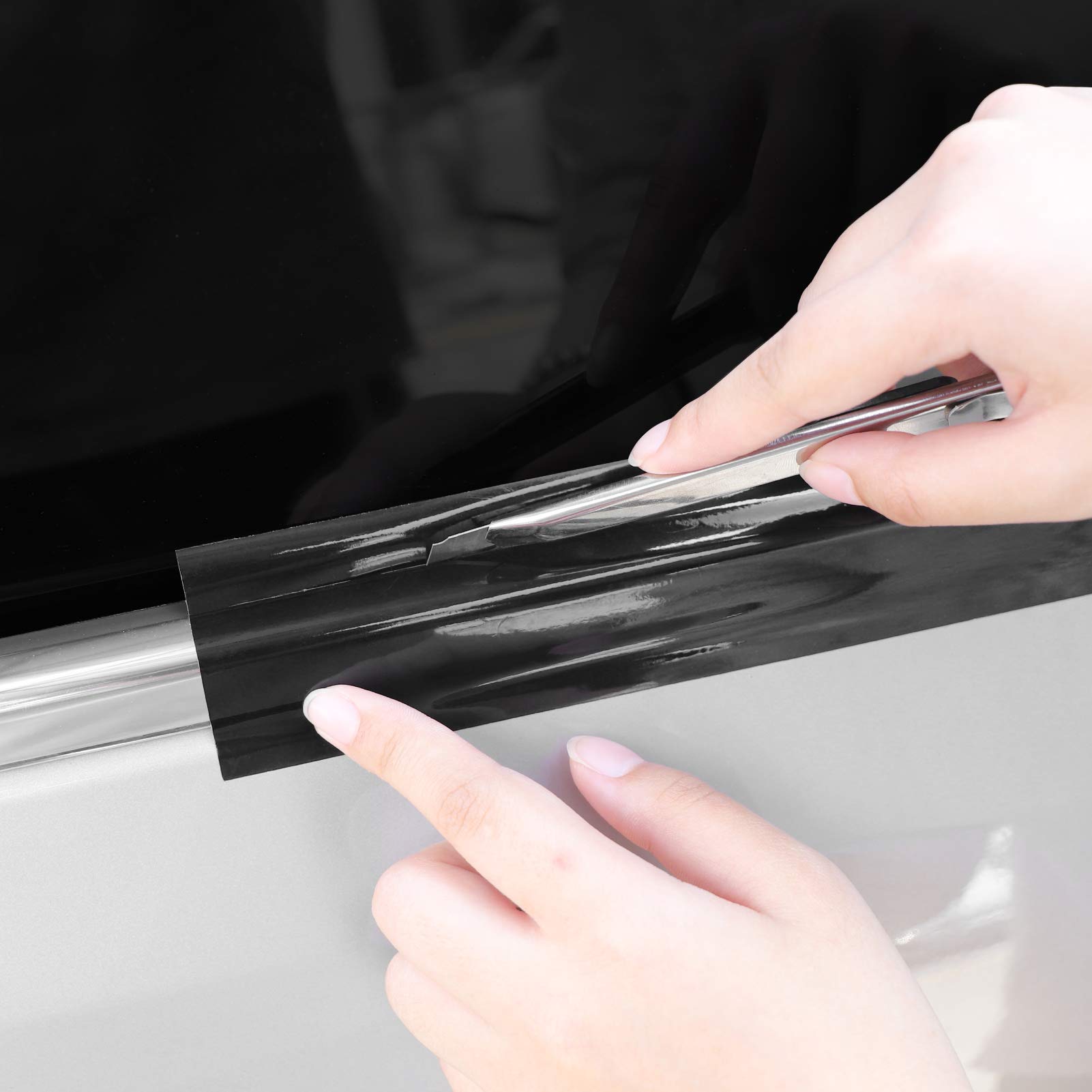 LZLRUN Free Tool Kit High Gloss Vinyl Wrap Kit for Black Out Chrome Delete Window Trim Door Trim (2Inches x 30Feet)