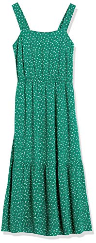 Amazon Essentials Women's Fluid Twill Tiered Fit and Flare Dress, Green Vine Print, X-Large