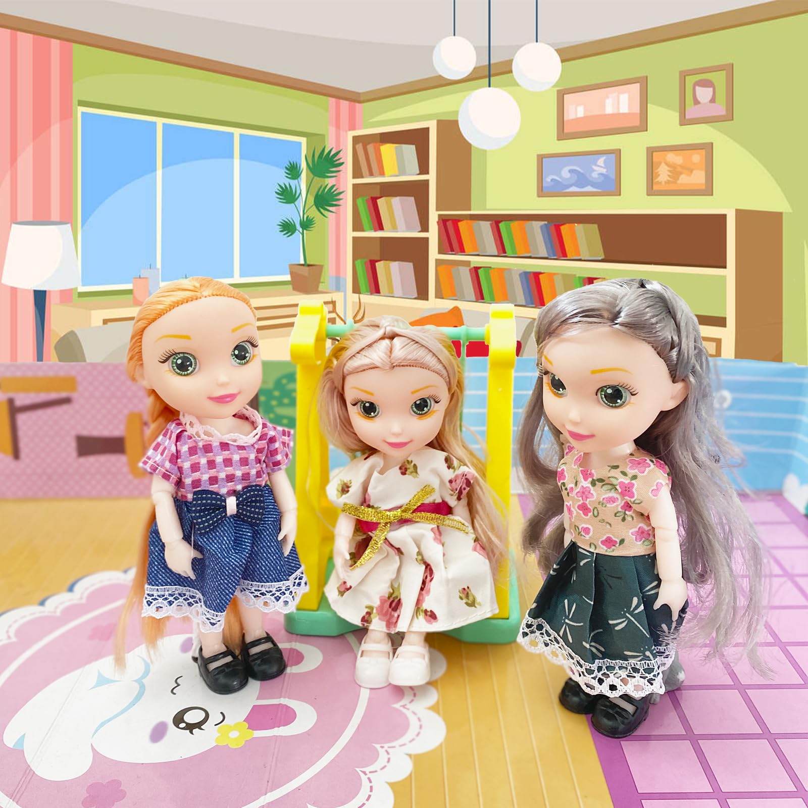 JING SHOW BUSSINESS 5 Sets Doll Clothes for 6 inch Mini Doll ,Include 5 Pieces Girl Mini Dolls, 5 Sets Handmade Doll Clothes and 5 Pairs of Doll Shoes