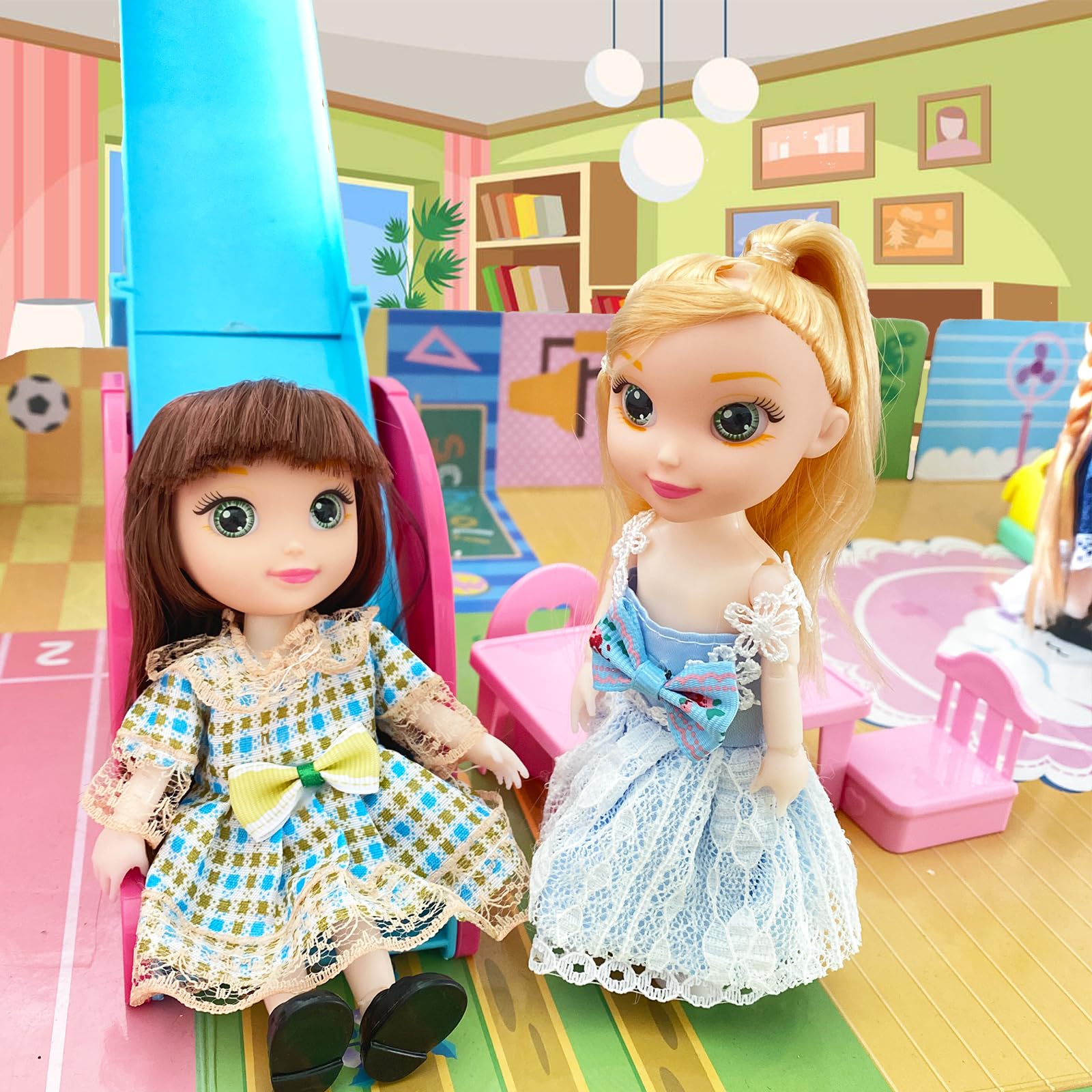JING SHOW BUSSINESS 5 Sets Doll Clothes for 6 inch Mini Doll ,Include 5 Pieces Girl Mini Dolls, 5 Sets Handmade Doll Clothes and 5 Pairs of Doll Shoes