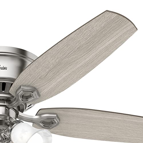 Hunter Fan Company Builder 52-inch Indoor Brushed Nickel Traditional Ceiling Fan With Bright LED Light Kit, Pull Chains, and Reversible WhisperWind Motor Included