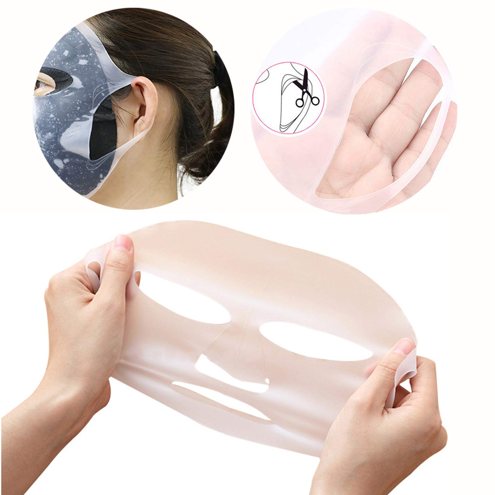 Angzhili 2 Pack Silicone Moisturizing Mask for Sheet Mask,Reusable Facial Mask Cover with Hook,Sheet Mask Cover for Slow Down the Evaporation of Mask Essence,Face Care Tool (White)