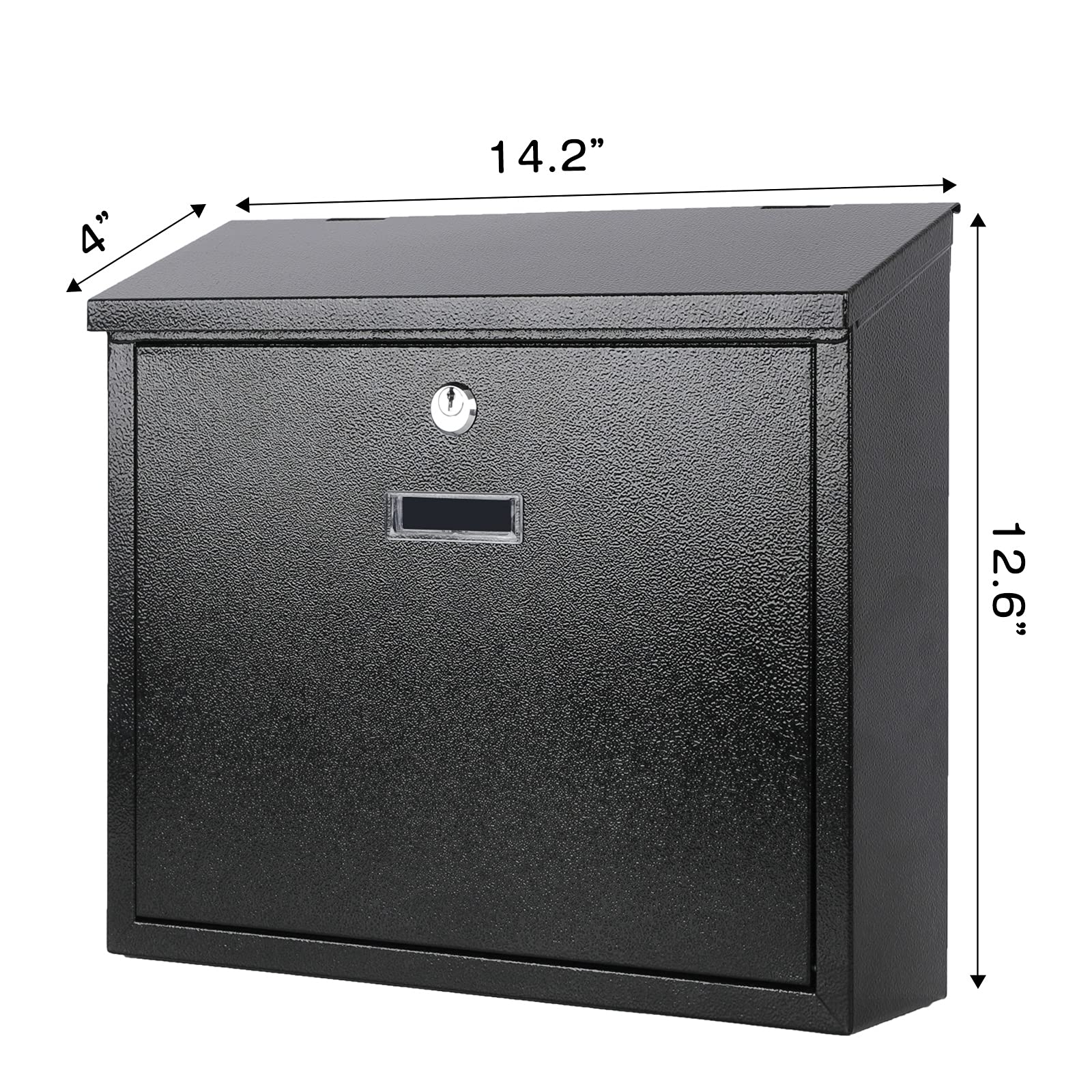 xydled Mail Boxes with Key Lock,Locking Mailbox Wall Mounted,Security Mailbox with Lock and Key,Large Capacity,Steel Cover Metal Postbox for House,14.2X 4X 12.6 Inch, Black