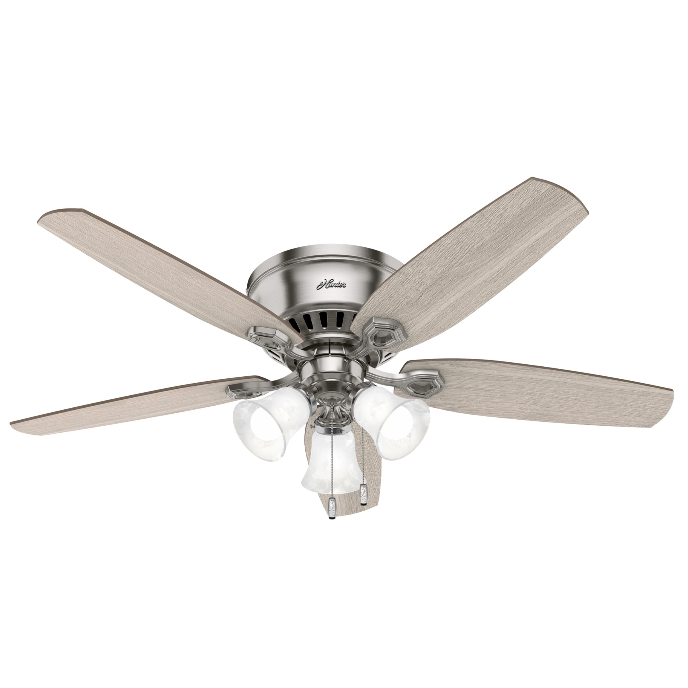 Hunter Fan Company Builder 52-inch Indoor Brushed Nickel Traditional Ceiling Fan With Bright LED Light Kit, Pull Chains, and Reversible WhisperWind Motor Included