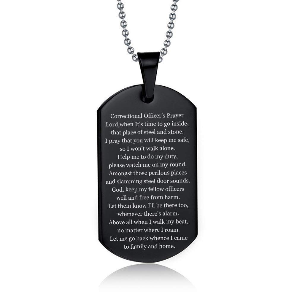 N+A Correctional Officer Keychain Necklace for Men Women,Stainless Steel Corrections Officer Prayer Engraved Dogtag Military Pendant Jewelry C.O. Prayer Gift for Families,Friends