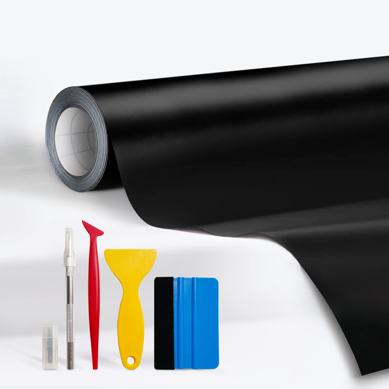 Astaote Matte Black Vinyl Wrap for Car 10ft x 1ft Air Release with 4 Pieces Wrap Vinyl Tool Kit for DIY Decoration Interior.