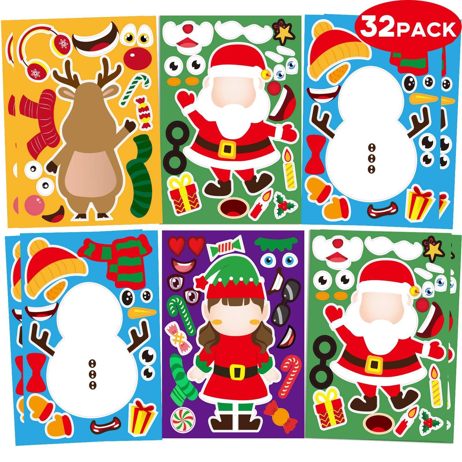GuassLee 32pcs Christmas Stickers Set, Paper Material, Multiple Colors, Self Adhesive, for Holiday Party Decorations, Kids Activity, Door Surface Recommended