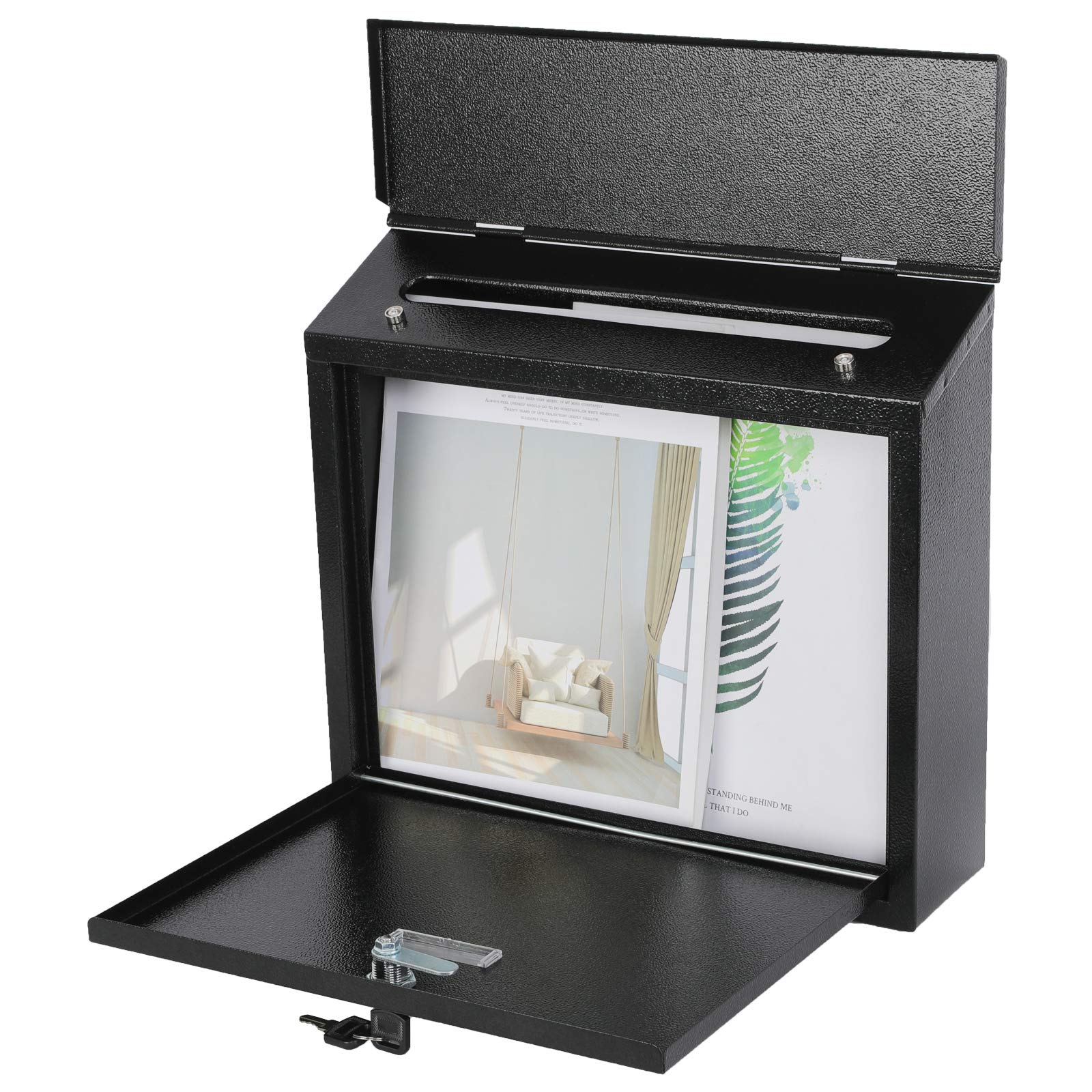xydled Mail Boxes with Key Lock,Locking Mailbox Wall Mounted,Security Mailbox with Lock and Key,Large Capacity,Steel Cover Metal Postbox for House,14.2X 4X 12.6 Inch, Black
