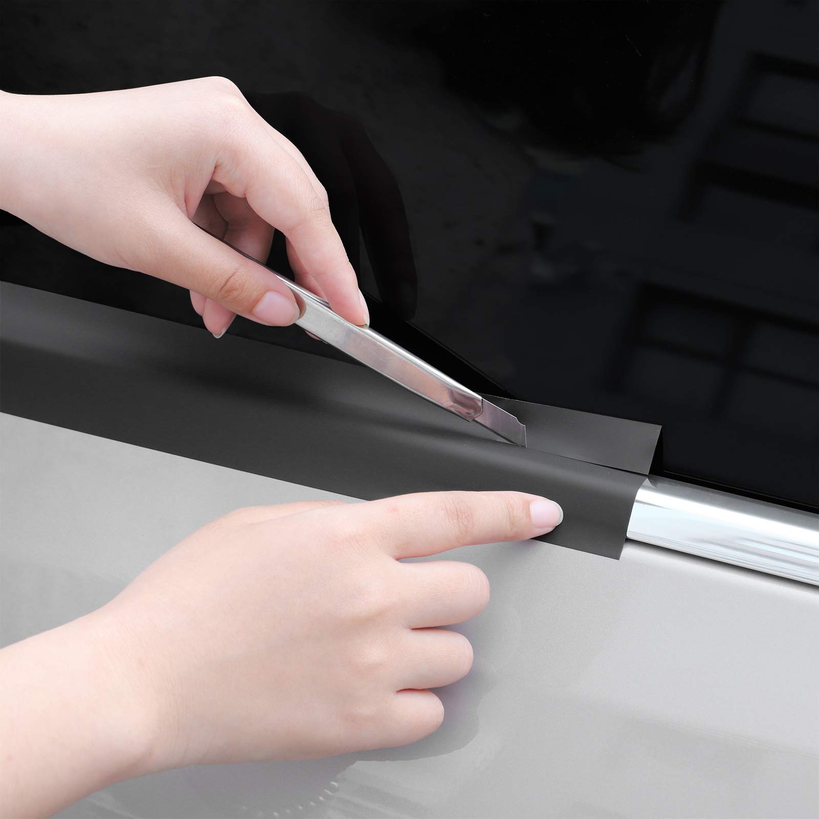 LZLRUN Free Tool Kit Matte Vinyl Tape for Black Out Chrome Delete Window Trim Door Trim (2Inches x 30Feet)