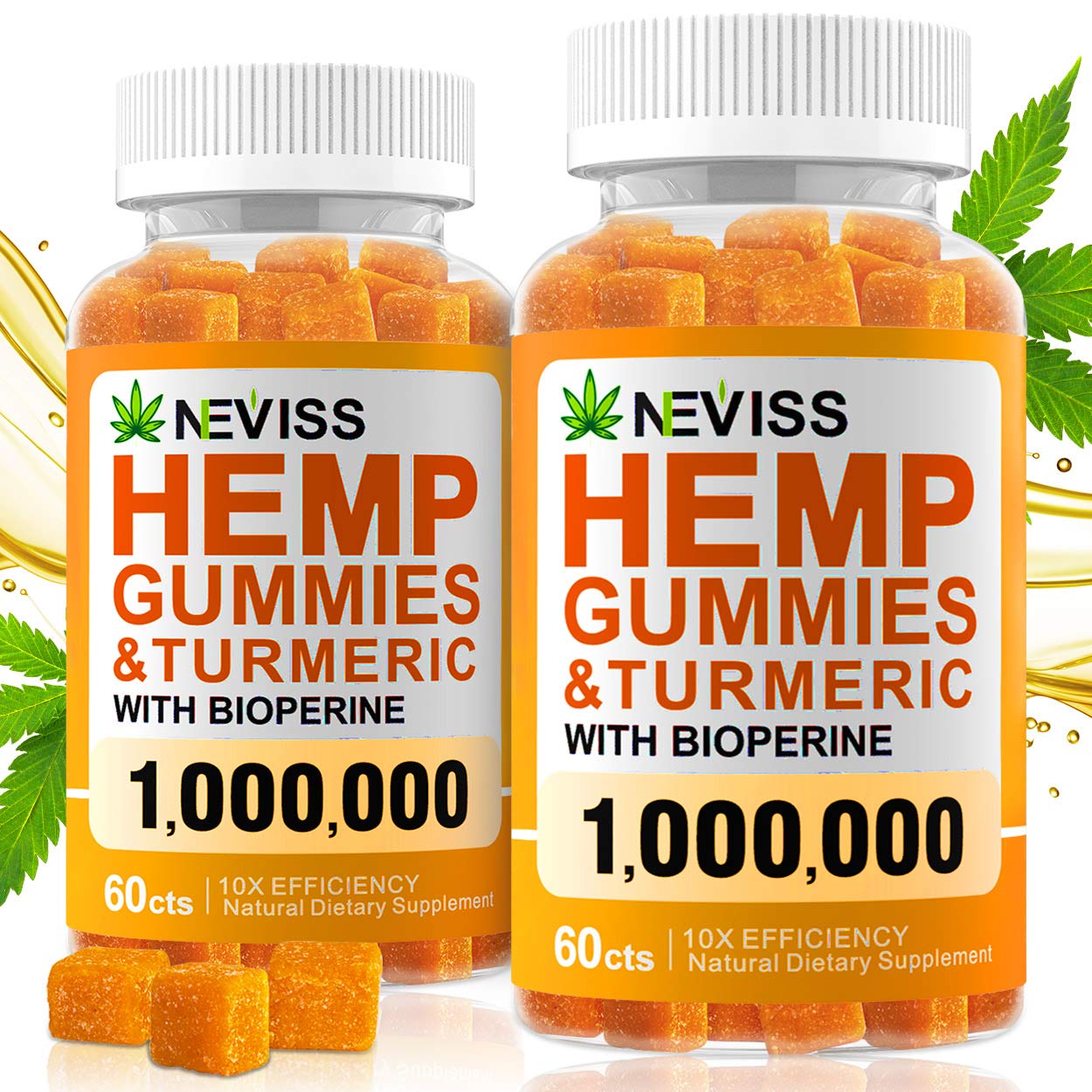 (2 Pack) Hemp Gummiés with Turmeric & Bioperine 1000000, 100% Organic Natural Hemp Gummiés Made in USA.