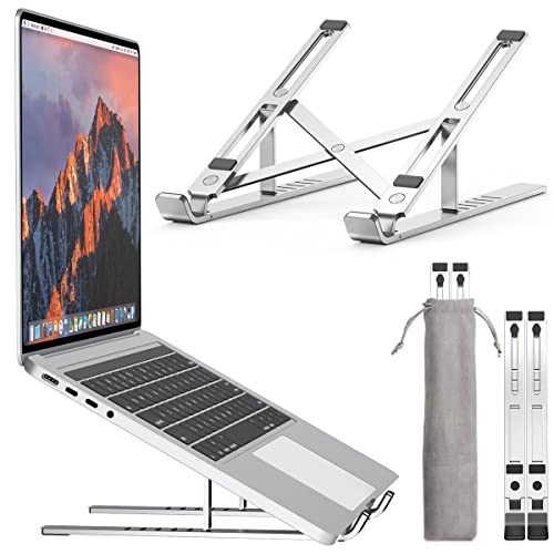 licheers Laptop Stand for Desk, Adjustable Ergonomic Portable Aluminum Laptop Holder, Foldable Computer Stand 7 Angles Anti-Slip Laptop Riser Compatible with 9-15.6 inch Laptops, Silver