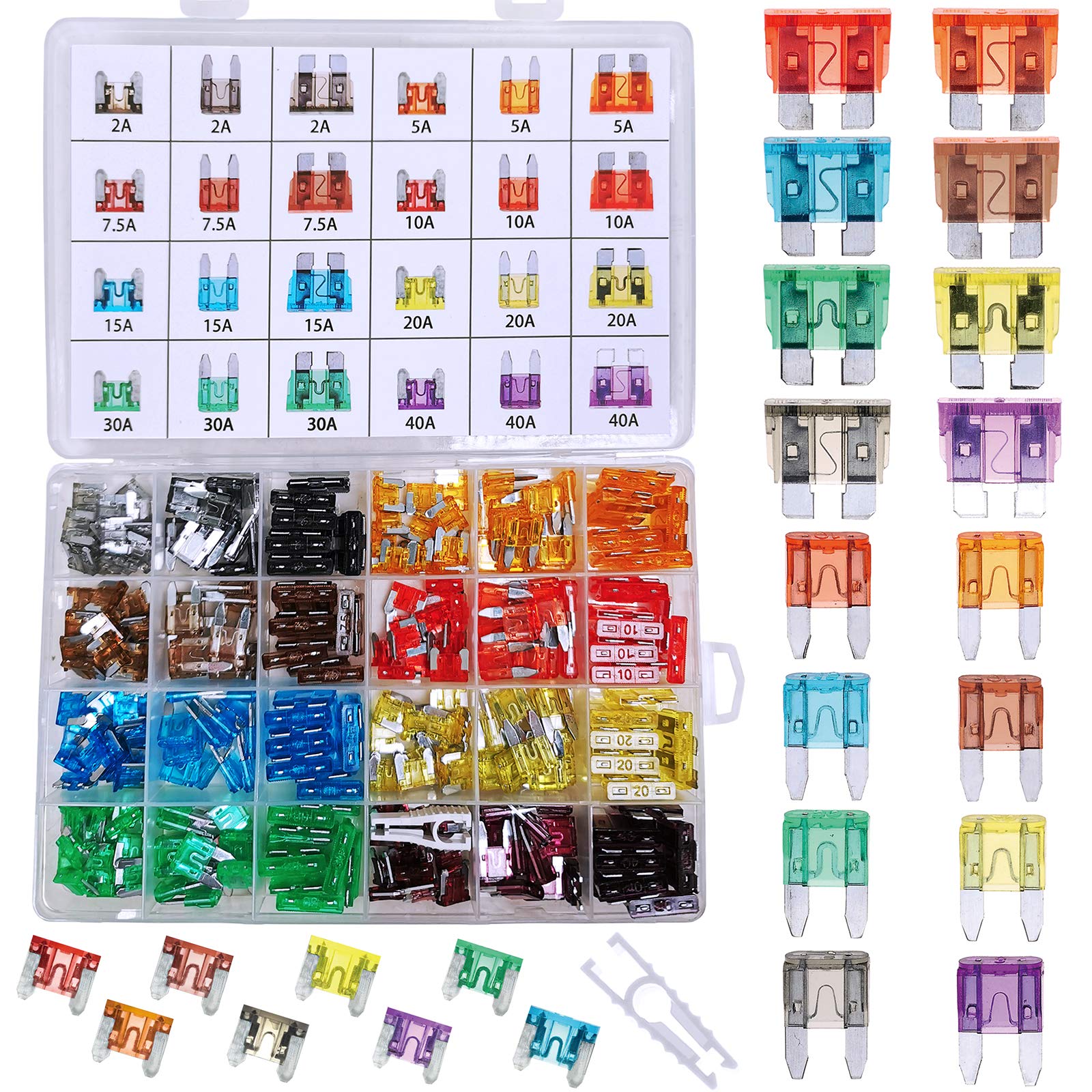288 Pieces Car Fuses Assortment Kit - Blade Fuses Automotive - Standard & Mini & Low Profile Mini Size (2A/5A/7.5A/10A/15A/ 20A/30A/40AMP/ATC/ATO) Replacement Fuses for Marine, Auto, RV, Boat, Truck