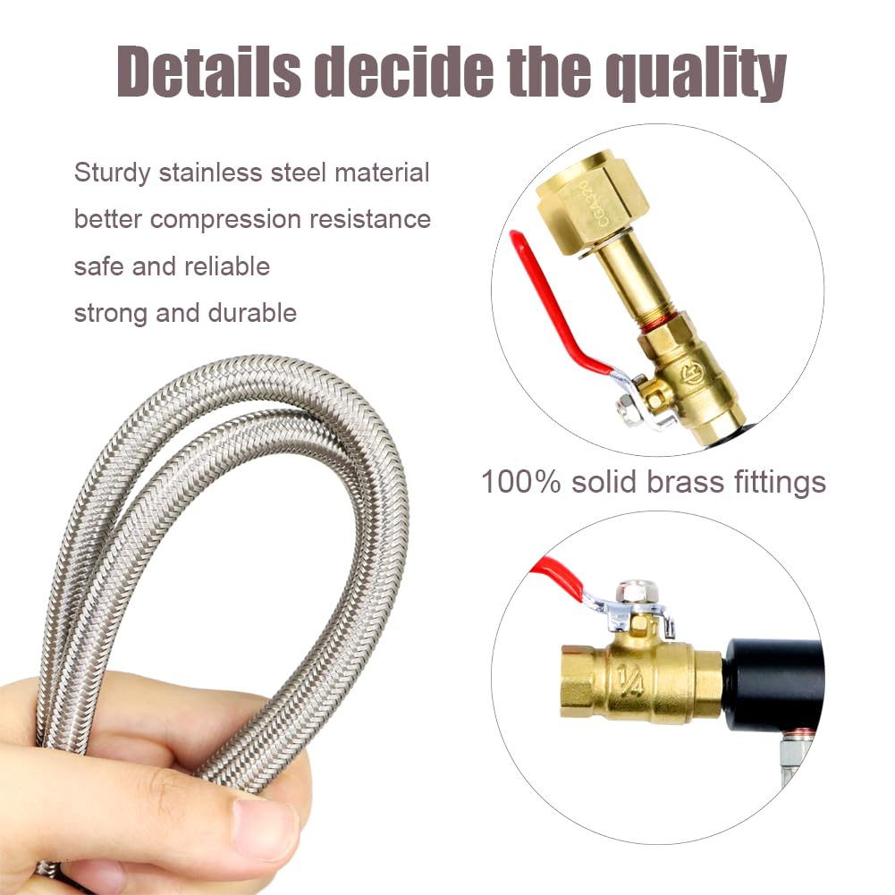 CGA320 CO2 Cylinder Refill Adapter Hose, CO2 Refill Station Connector Kit for Filling Blue Soda-maker Tank(CGA320 to TR21-4, Dual Valve with Gauge) (36 Inch)